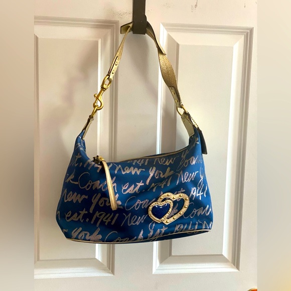 Coach | Bags | Coach Vintage Navy Purse With Cursive Writing F7472 ...
